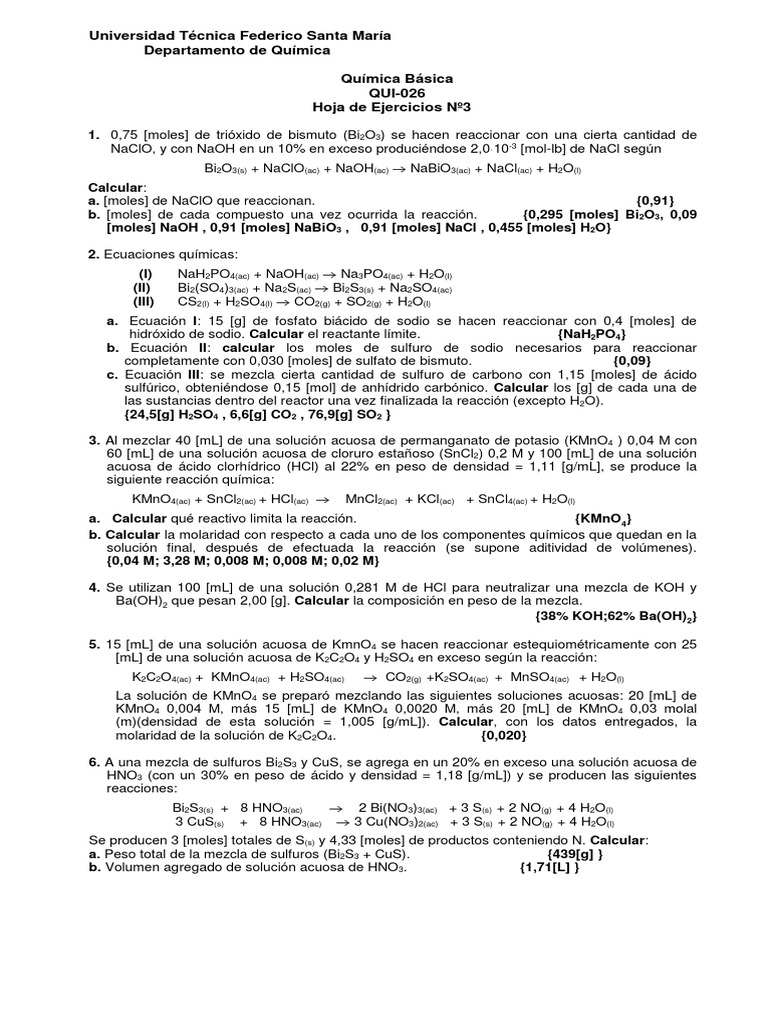 Hoja de Ejercicios 3 Viky | PDF | Ácido clorhídrico | Hidróxido de sodio