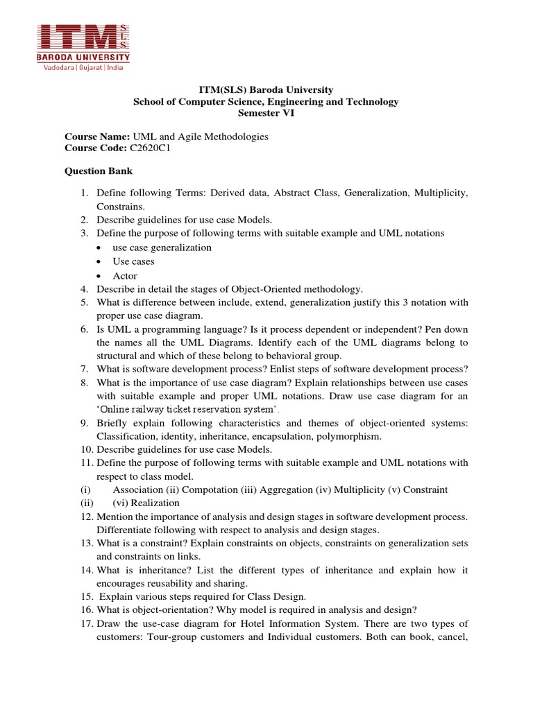 Question Bank SDE CET 1 | Download Free PDF | Use Case | Class (Computer Programming)
