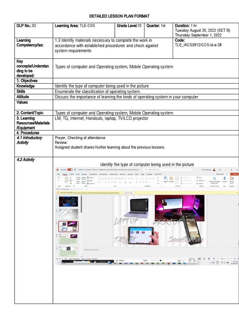 A Comprehensive Lesson Plan on Identifying Types of Computers and Operating Systems | PDF ...