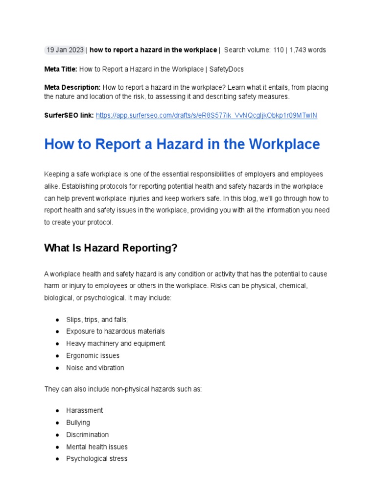 How To Report A Hazard in The Workplace | PDF | Occupational Safety And ...