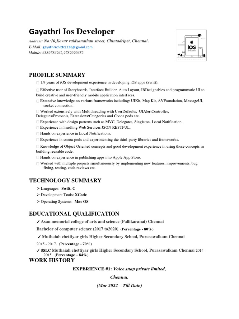 IOS Resume Format | PDF | Ios | Mobile App
