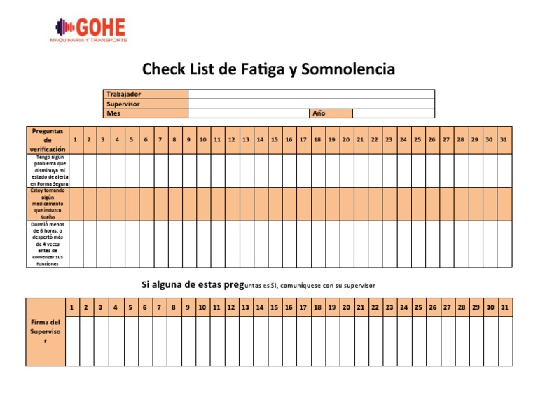 Check List Fatiga y Somnolencia | PDF