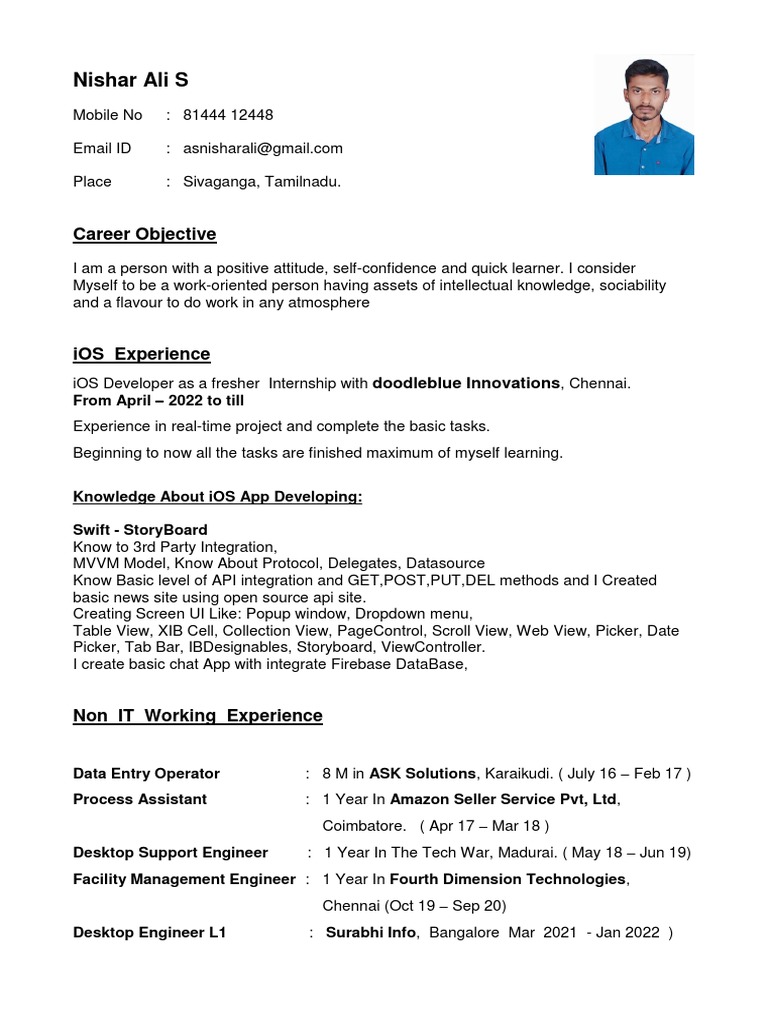 Resume Format | PDF | Ios | Swift (Programming Language)