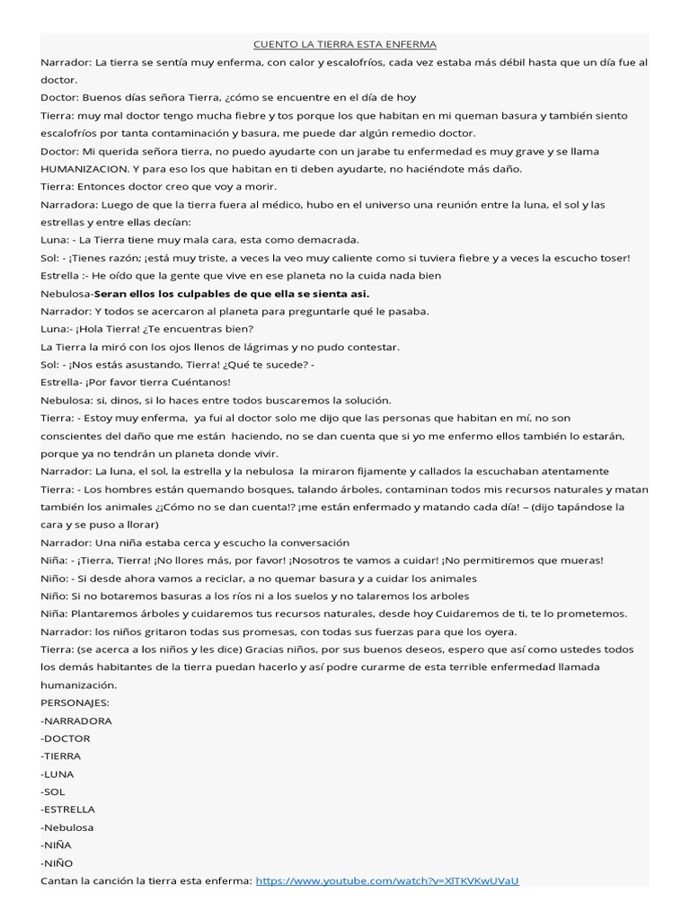 Cuento La Tierra Esta Enferma Pdf Tierra