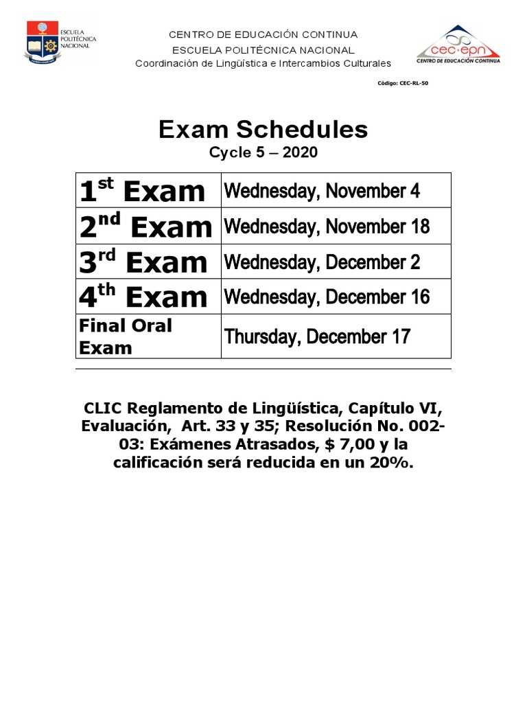 CEC-RL-50 Exam Schedules Cycle 5 2020 | PDF