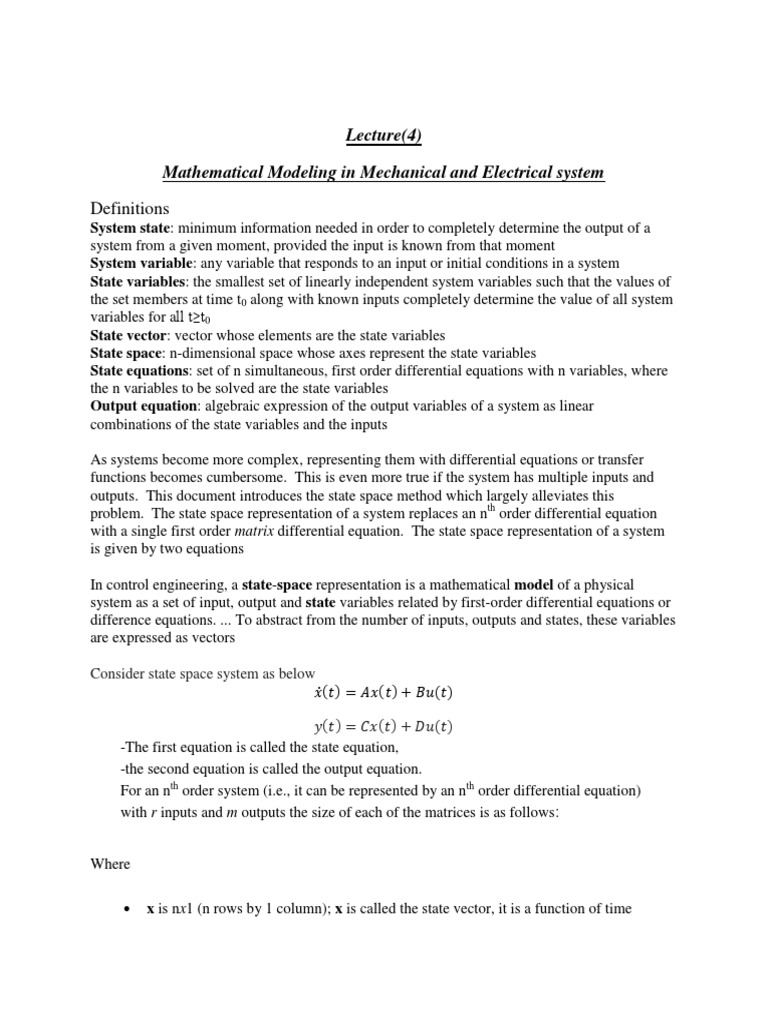 Lecture (4) Mathematical Modeling in Mechanical and Electrical System | Download Free PDF ...