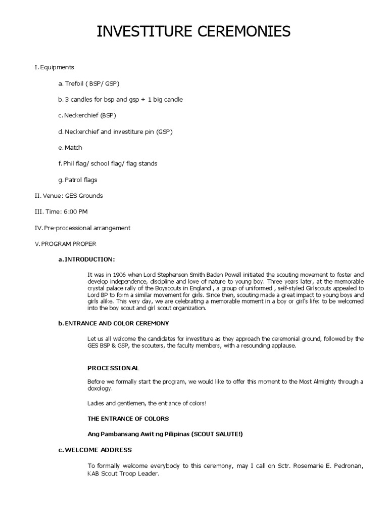 Investiture Ceremonies | Download Free PDF | Scouting | Youth Organizations