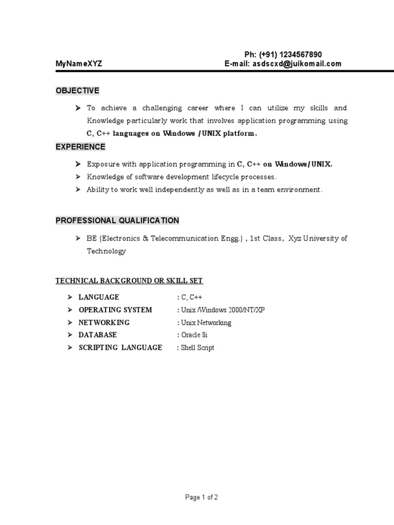 Fresher-C-C++-Resume-Model-125 | PDF