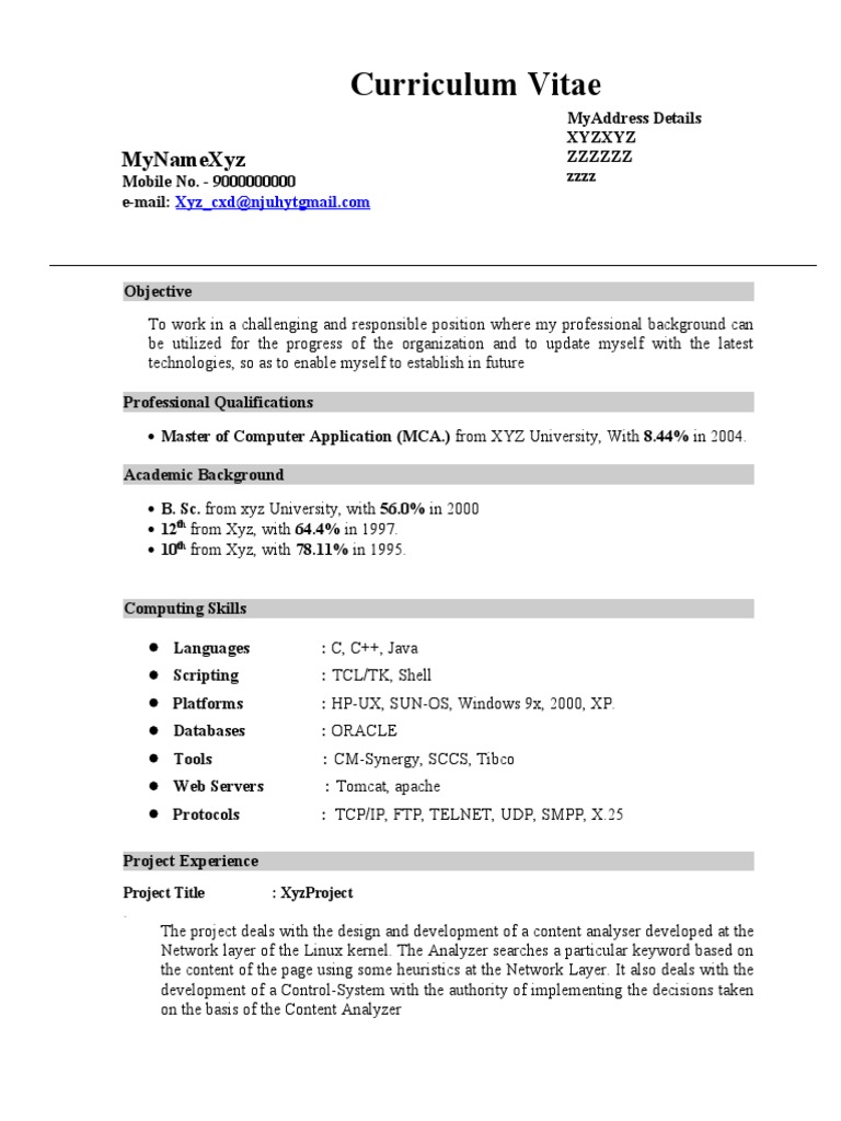 Fresher C C++ Resume Model 126 | PDF | File Transfer Protocol ...