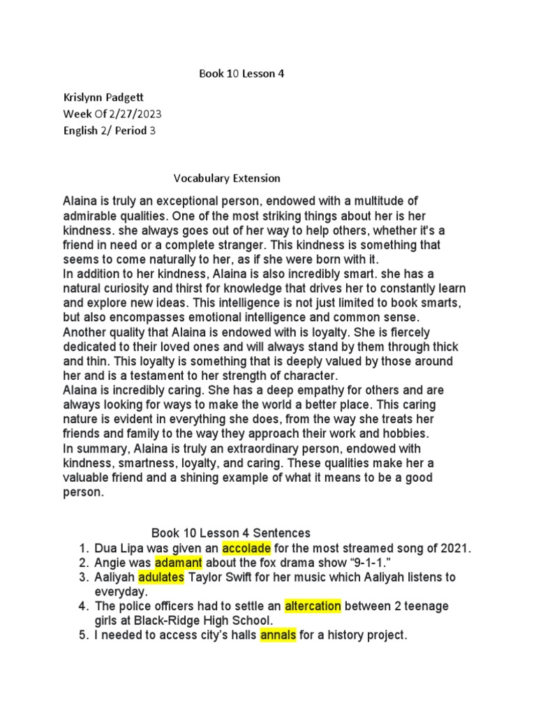 Book 10 Lesson 4 | PDF | Cognition