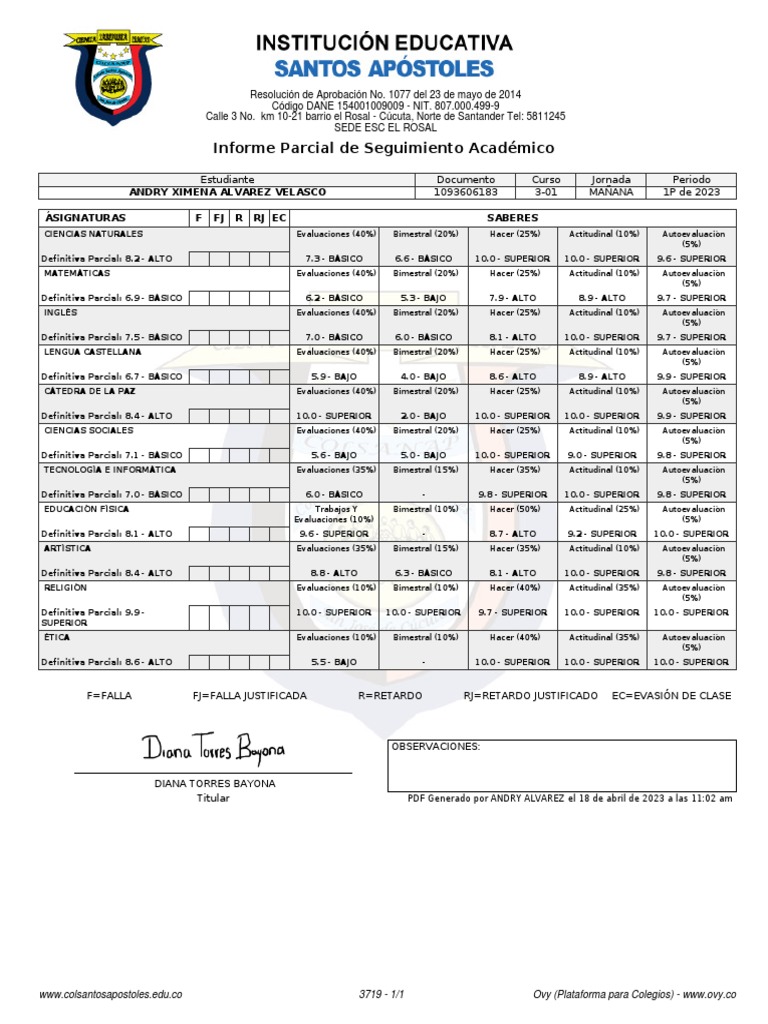 Informe Parcial De Seguimiento Acadmico Pdf