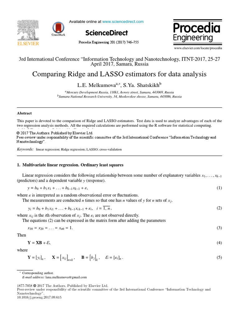 Comparing Ridge and LASSO Estimators For Data Analysis Comparing Ridge and LASSO Estimators For ...