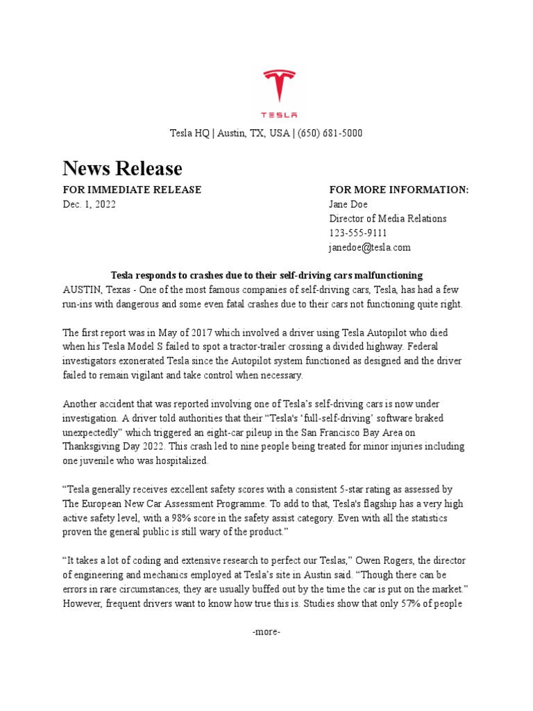 News Release - Tesla | PDF | Vehicle Technology | Land Vehicles