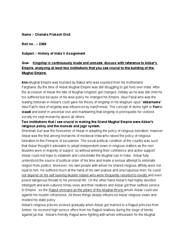 Mughal Assignment History of Indian V | PDF