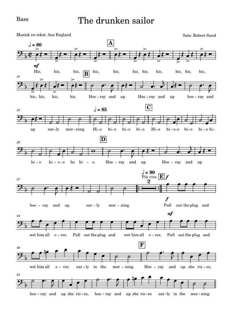 The Sheet Music and Lyrics for "The Drunken Sailor | PDF