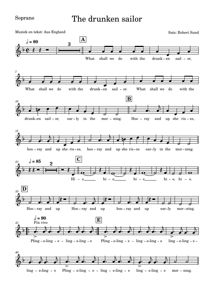 The Drunken Sailor: Soprano Sheet Music | PDF