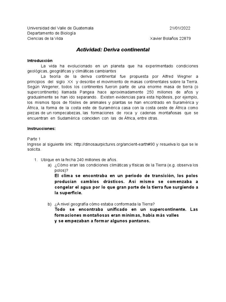 Actividad - Deriva Continental | PDF | Tierra | Geología