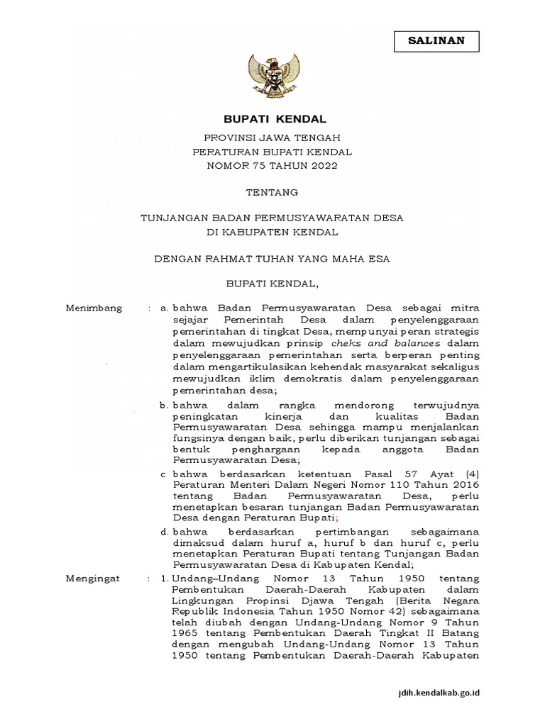 Perbup 2022 075 | PDF