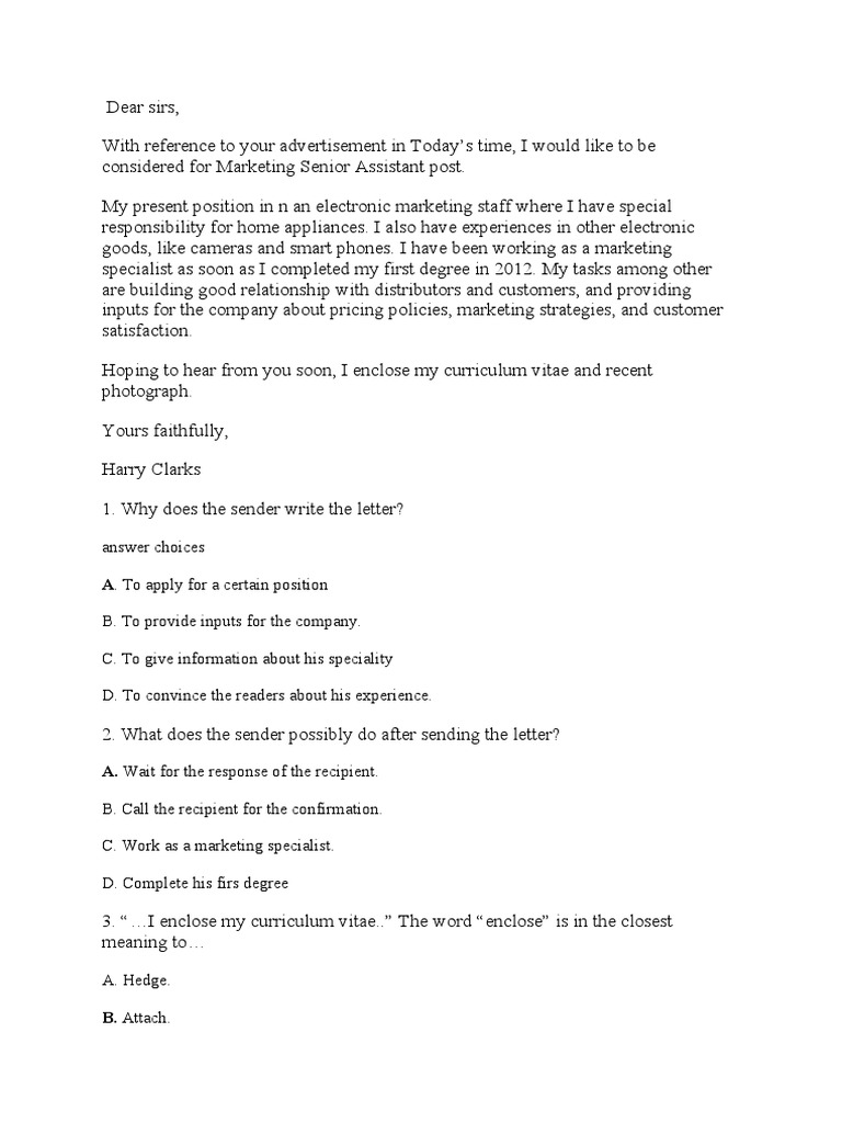 Soal PG Job Application Letter | PDF | Marketing | Business