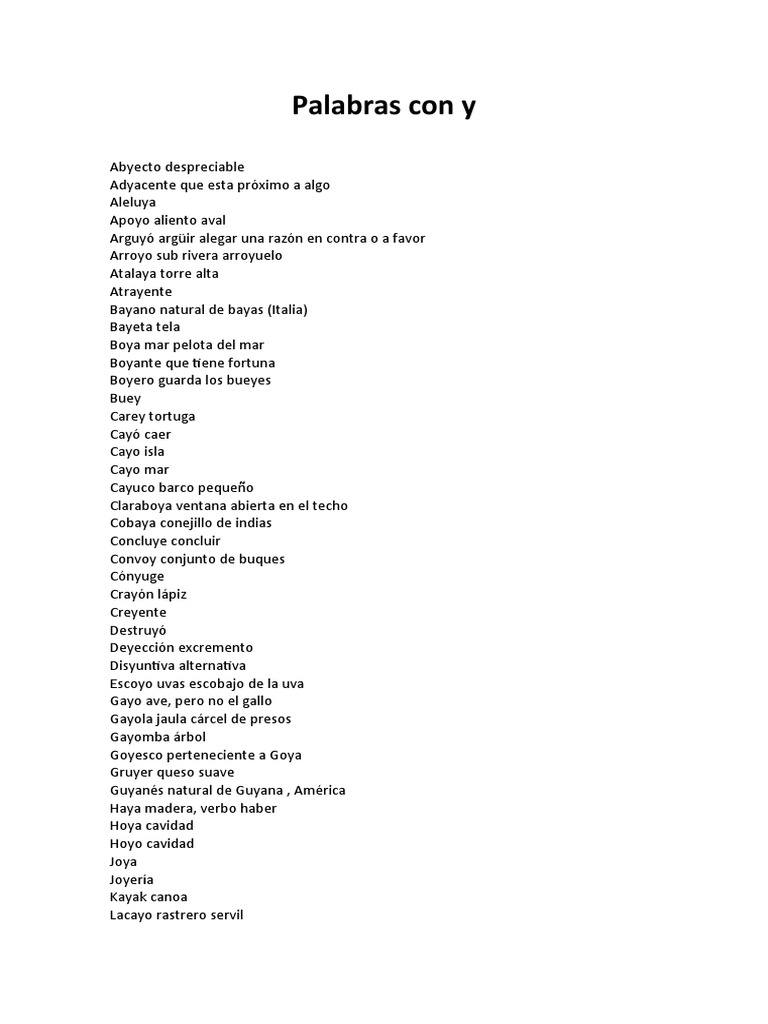 Lista de palabras con "y" en español | PDF