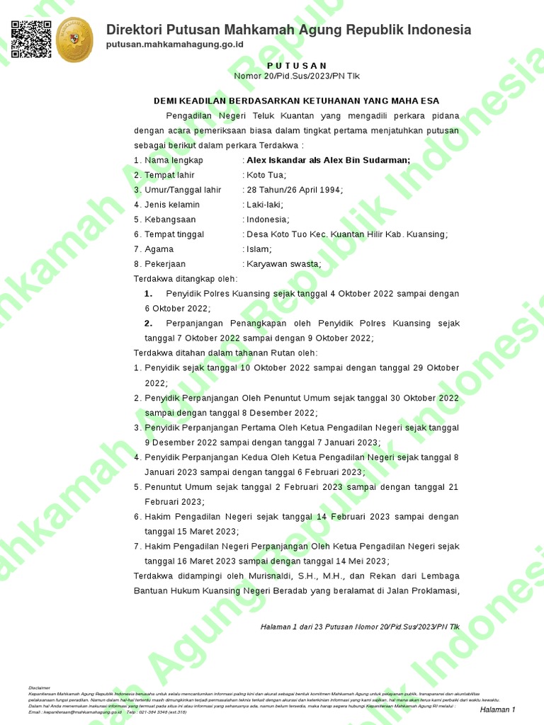 Putusan 20 Pid - Sus 2023 PN TLK 20230418232530 | PDF