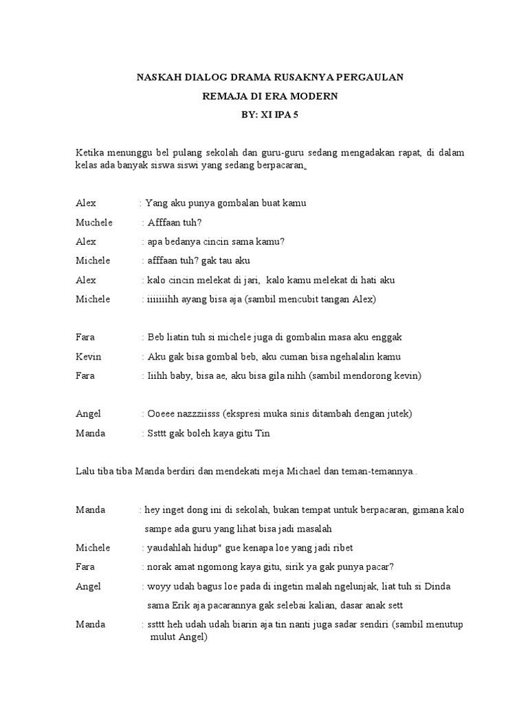 Naskah Dialog Drama Remaja Modern | PDF