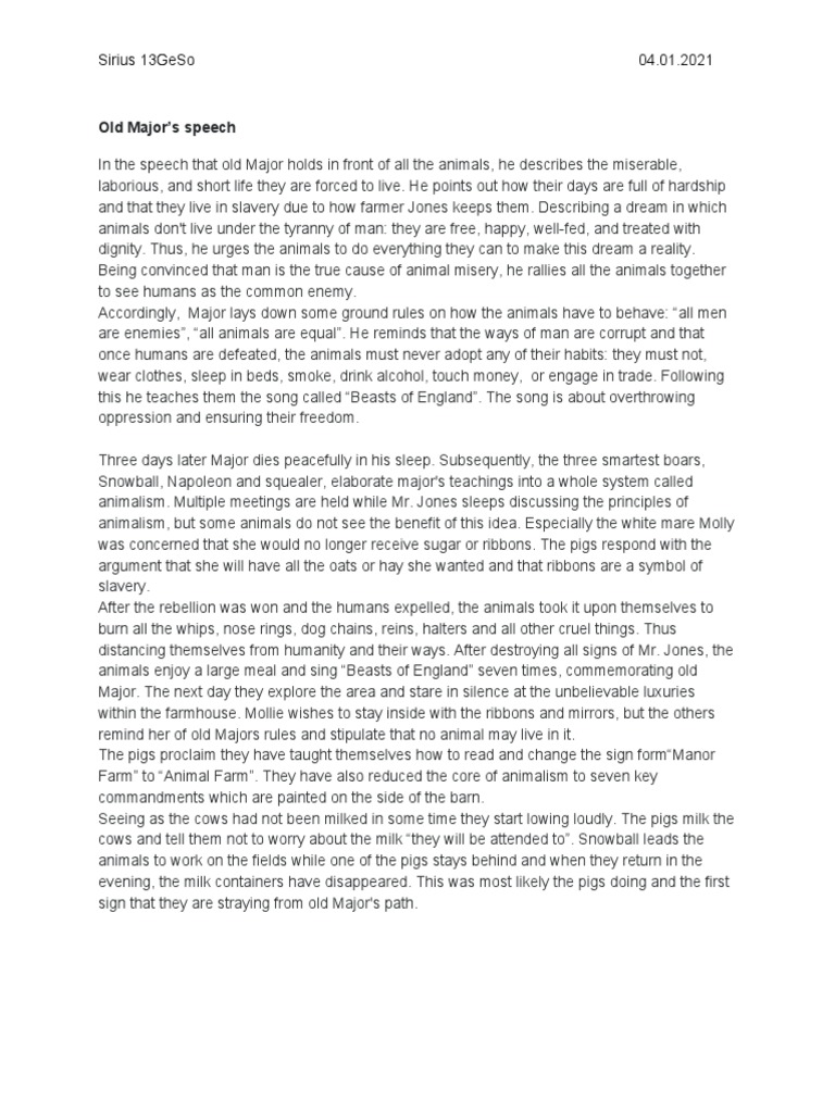 Old Majors Speech | PDF