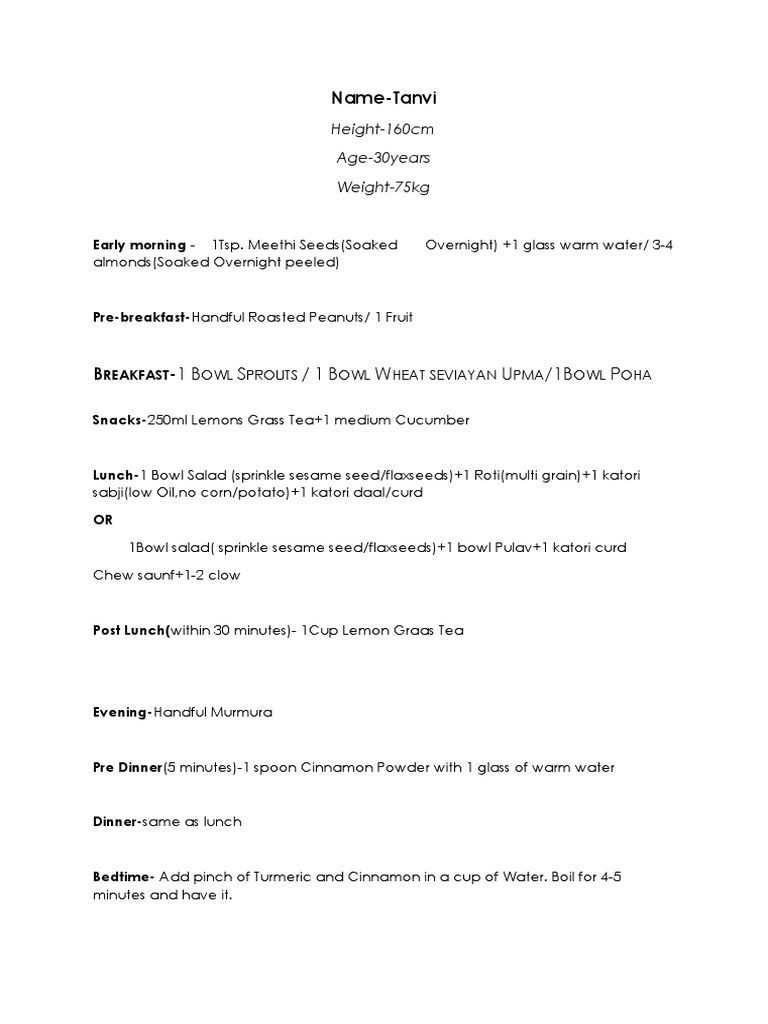 Tanvi's 2-Week Diet Plan Sample | PDF