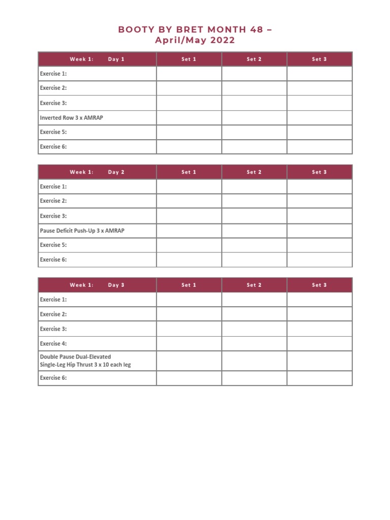 BBB Month 48 Workout Log | PDF | Joints | Limbs (Anatomy)