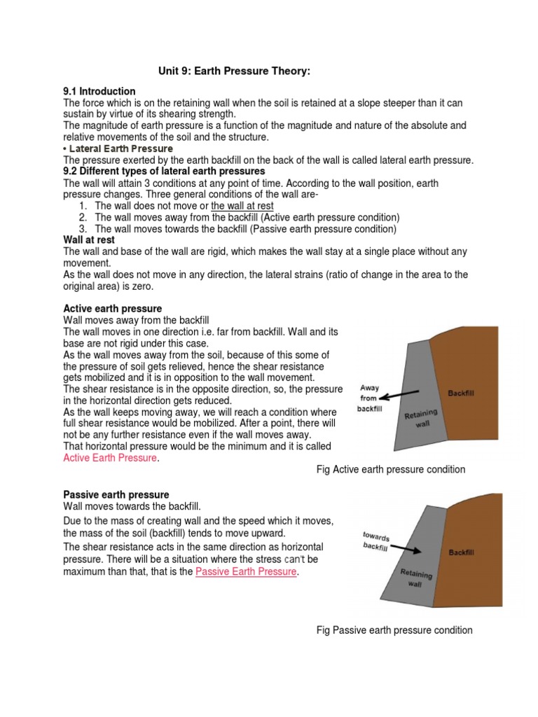 Unit 9: Earth Pressure Theory | PDF | Civil Engineering | Classical Mechanics