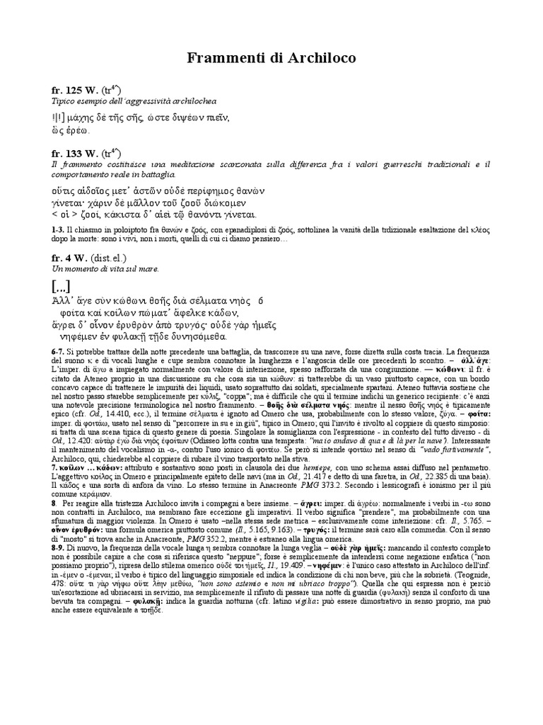 Frammenti Di Archiloco: Fr. 125 W. (TR | PDF