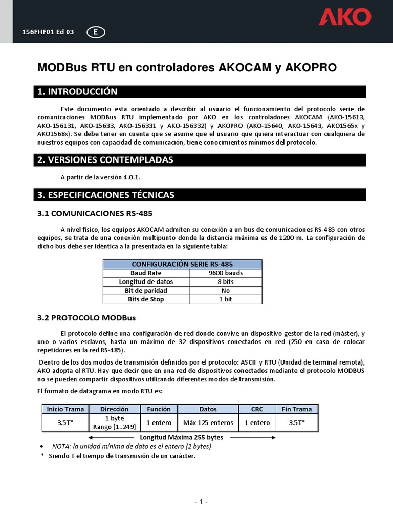 MODBUS Controladores AKOCAM y AKOPRO | PDF | Poco | Byte