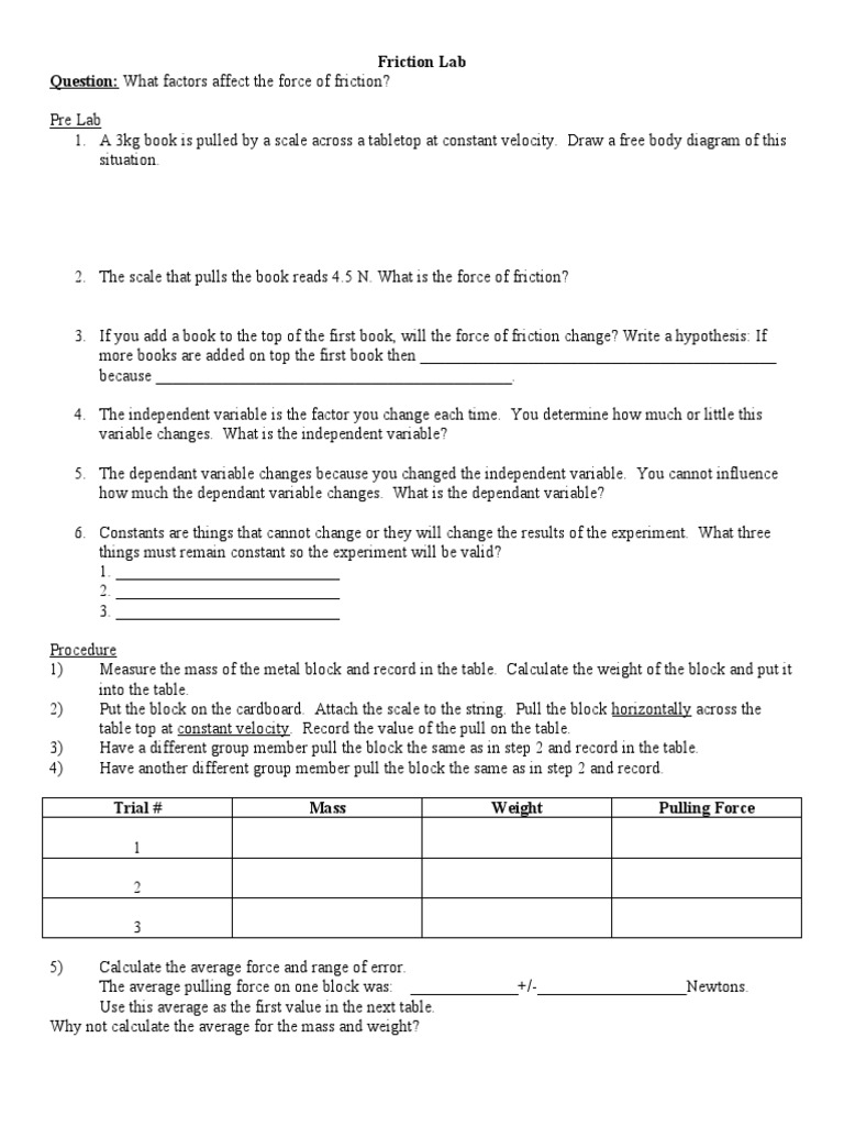 Friction Lab Forces | PDF | Friction | Force