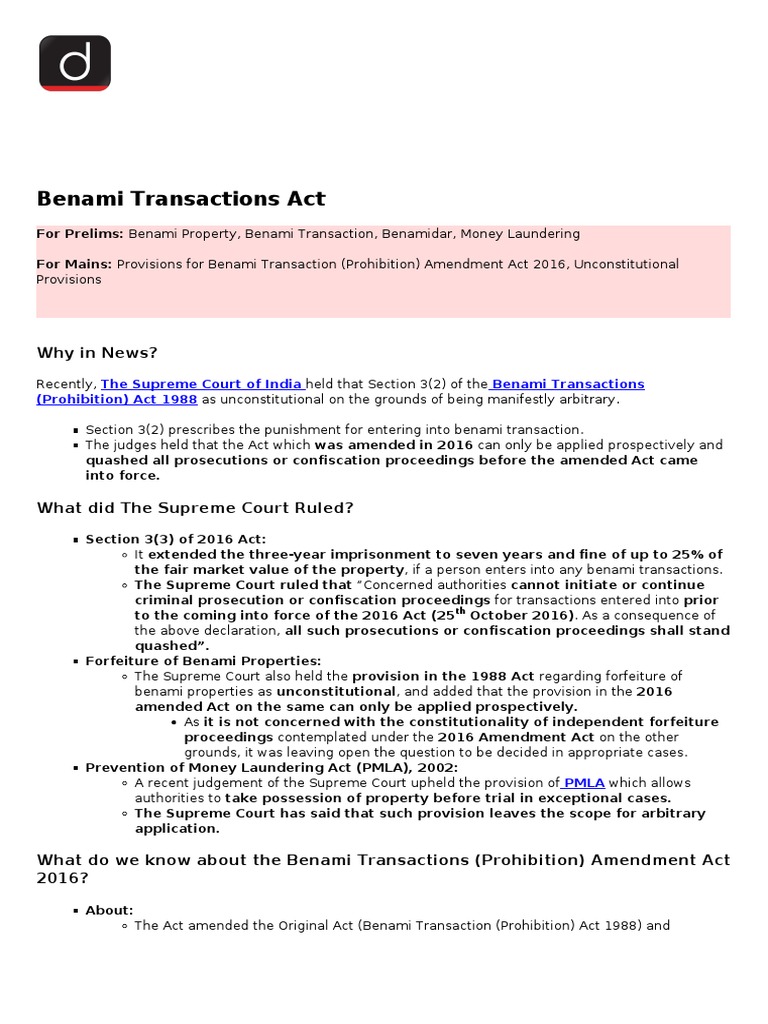 Benami Transactions Act | PDF | Government | Common Law