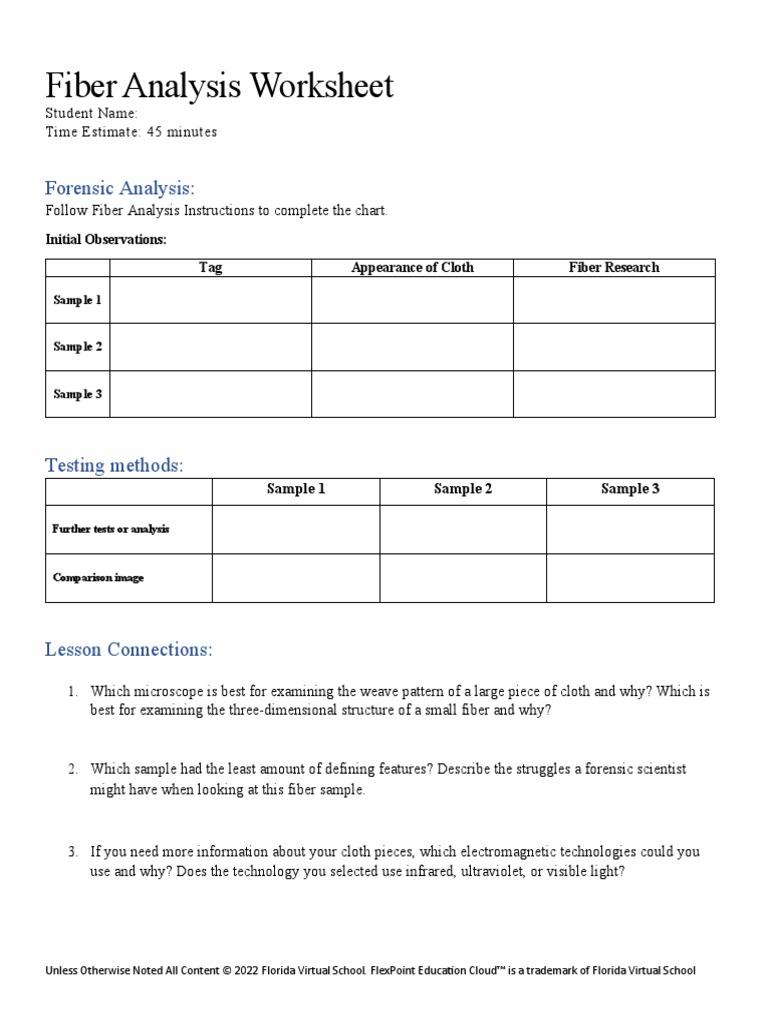 Fiber Evidence Worksheet | PDF