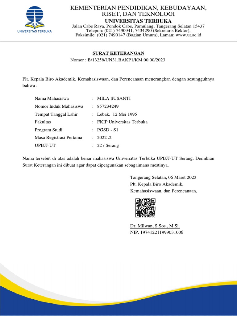 Universitas Terbuka: Surat Keterangan | PDF