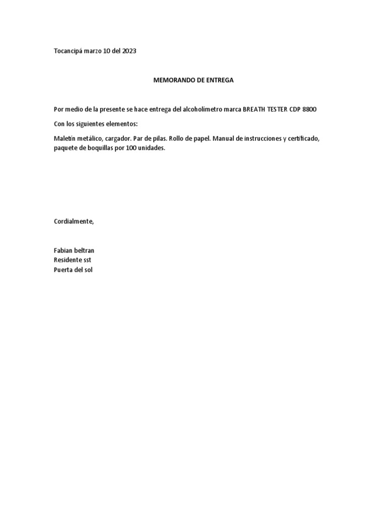 Memorando de Entrega | PDF