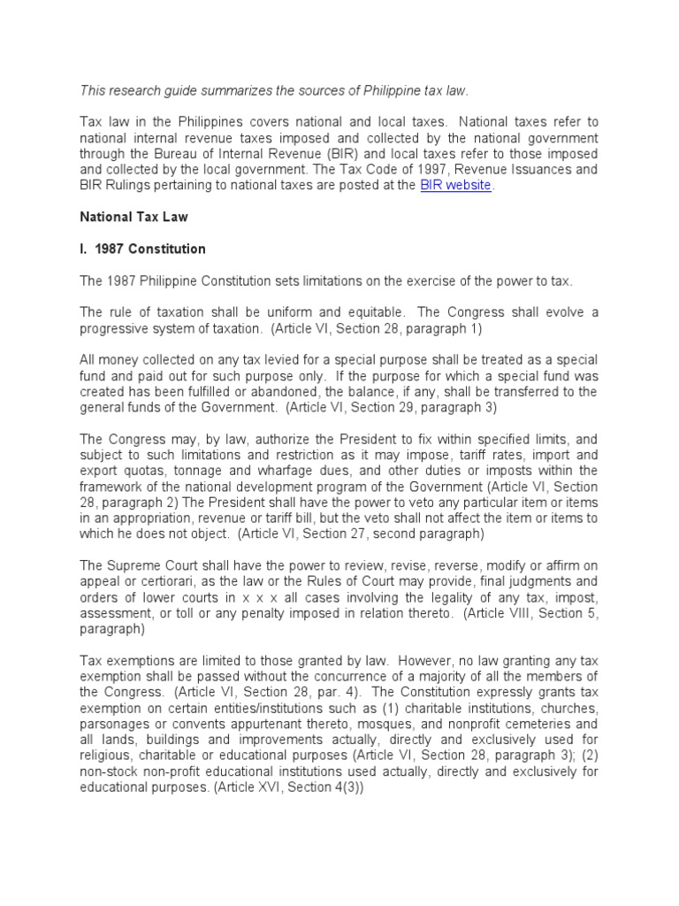 This Research Guide Summarizes The Sources of Philippine Tax Law | PDF ...