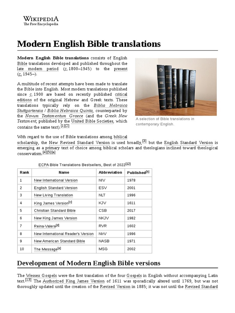 Modern English Bible Translations Overview | PDF