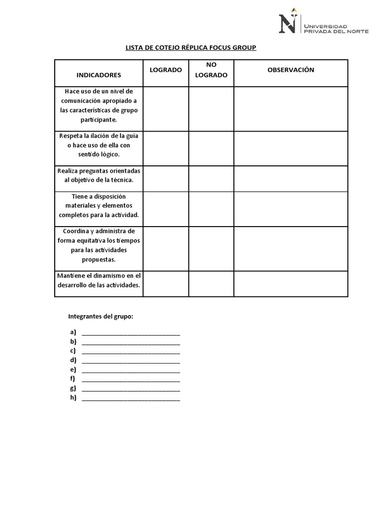 Lista de Cotejo de Focus Group | PDF