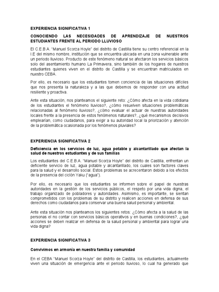 Situaciones Significativas Por Experiencia de Aprendizaje | PDF | Iniciativa empresarial