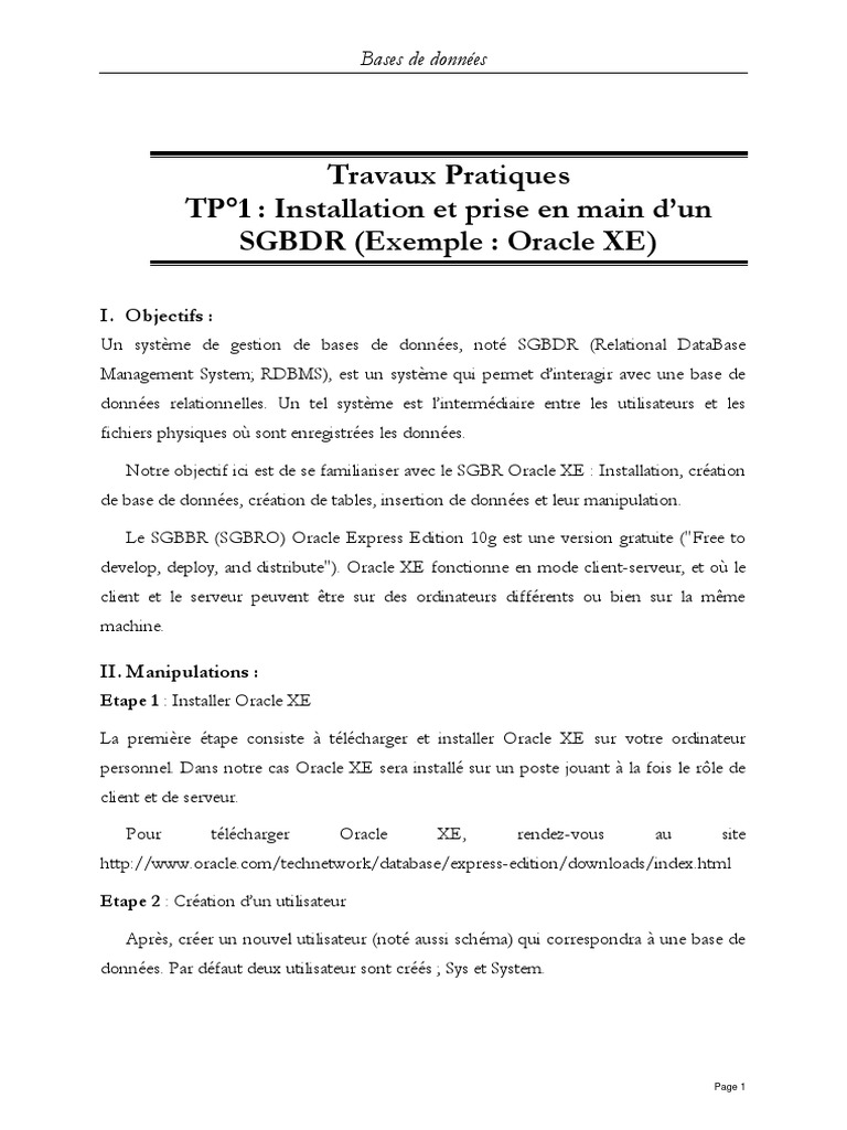 TP1 Oracle | PDF | Base de données Oracle | Informatique