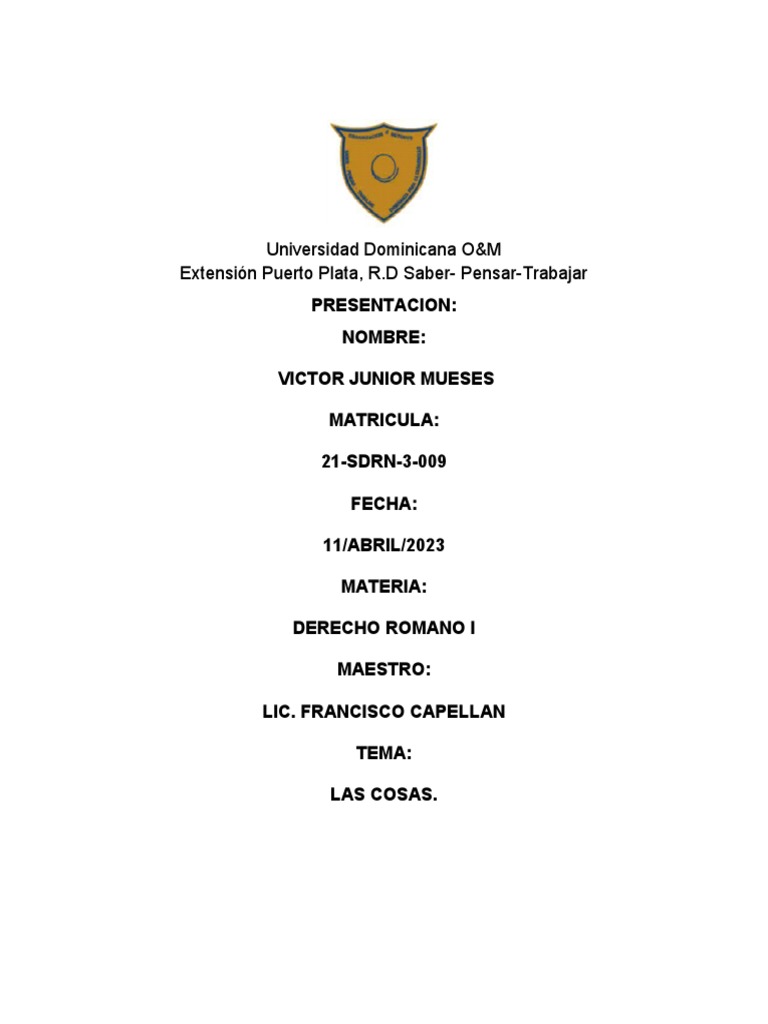 Clasificación de las Cosas en Derecho Romano | PDF | Propiedad | Bienes ...