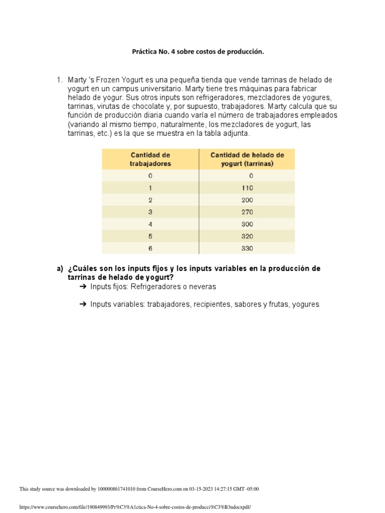 PR Ctica No. 4 Sobre Costos de Producci N PDF | PDF | Yogur | Economias