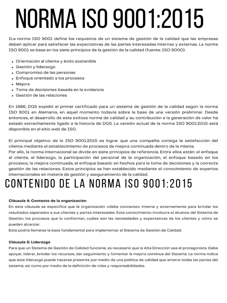Norma ISO 9001:2015 y sus principios | PDF | Gestión de la calidad ...
