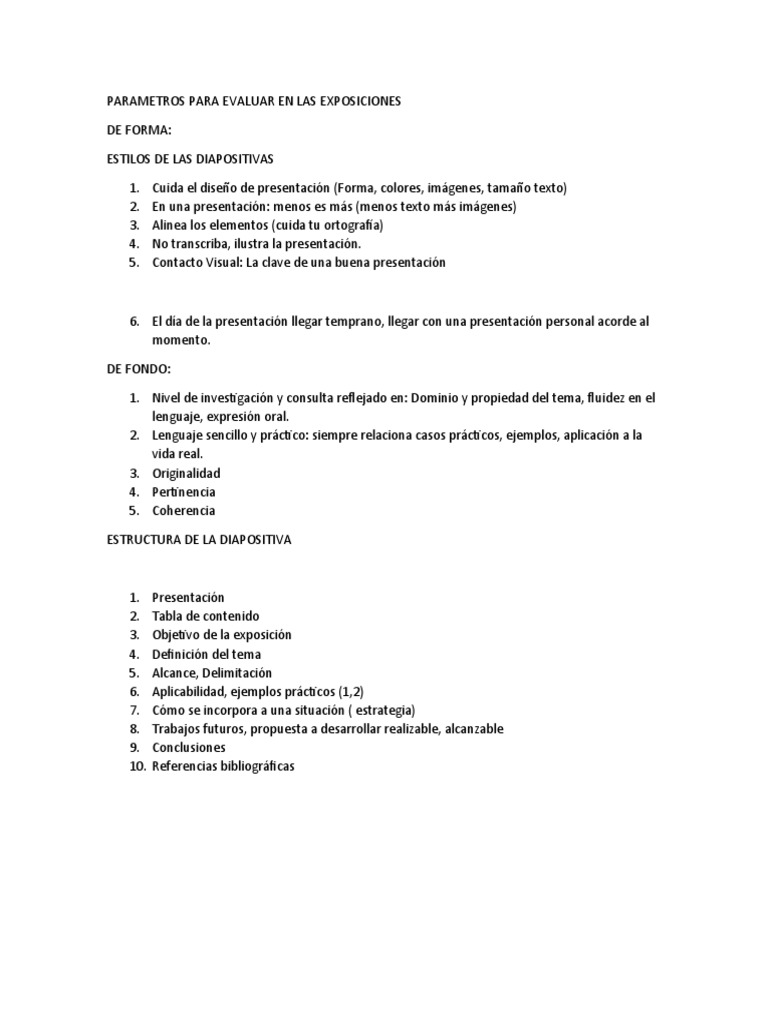 Parametros para Evaluar en Las Exposiciones | PDF