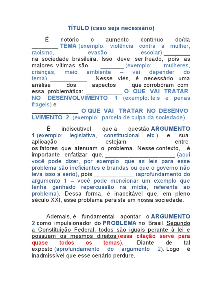 Esqueleto para Qualquer Tema de Redação | PDF Esqueleto para Qualquer Tema de Redação | PDF