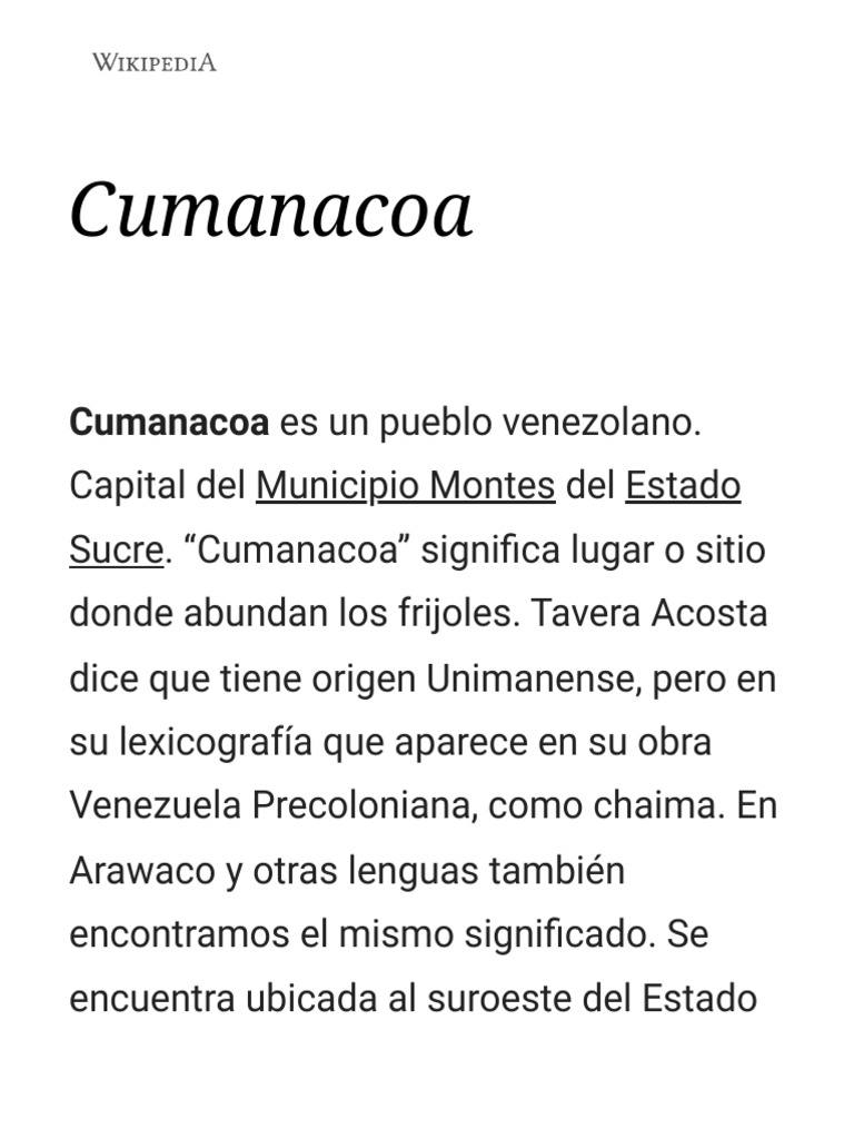 Cumanacoa - Wikipedia, La Enciclopedia Libre | PDF
