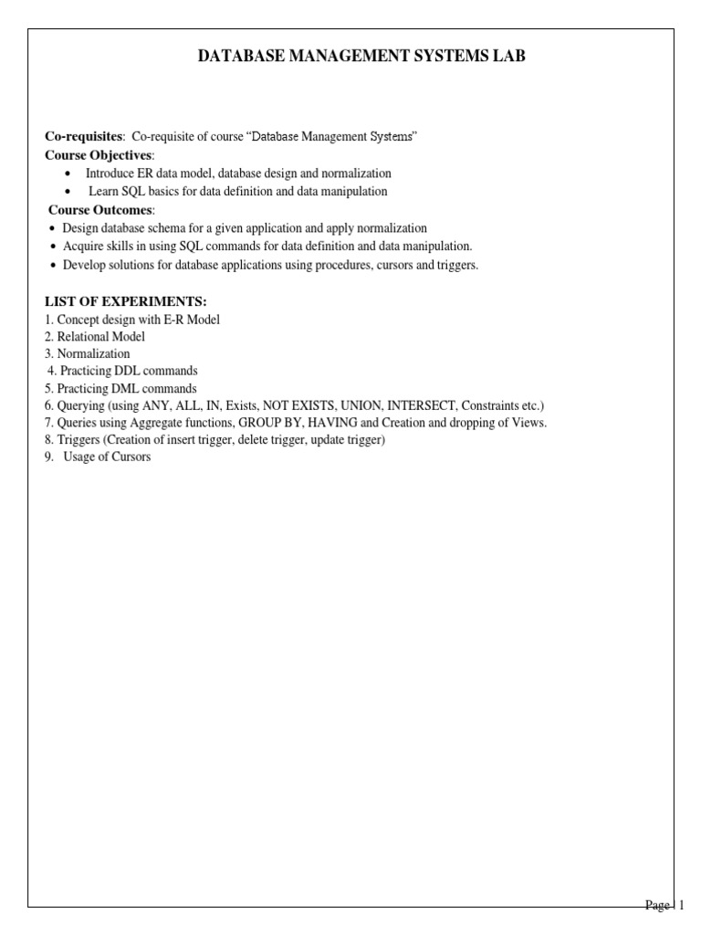 Database Management Systems Lab Guide | PDF | Software Engineering | Data Model