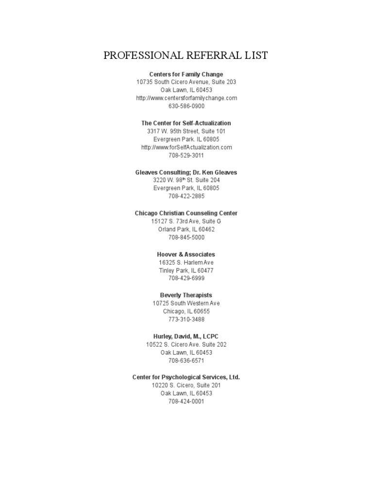 Professional Referral List 1 | PDF